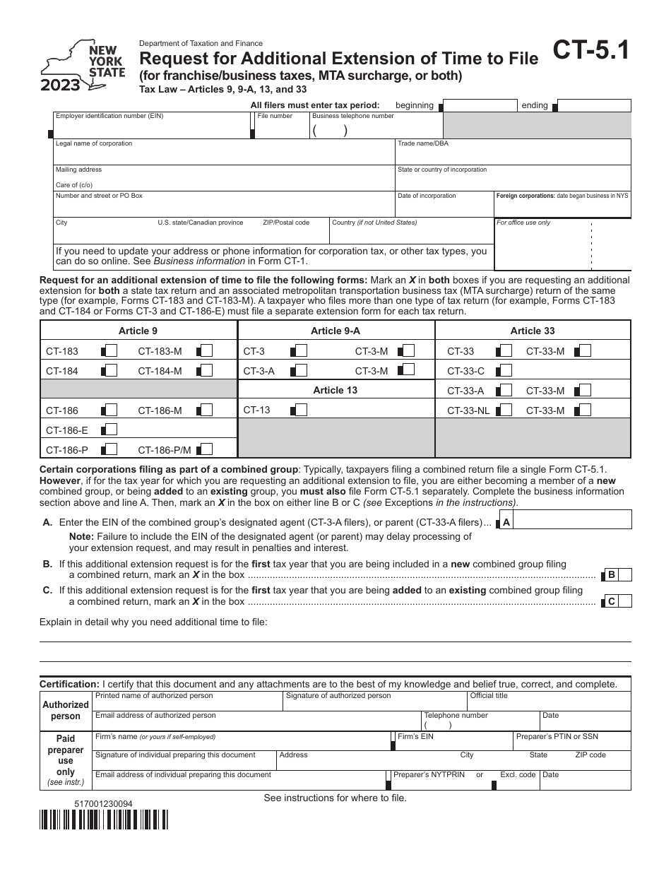 Form CT-5.1 Download Printable PDF or Fill Online Request for ...