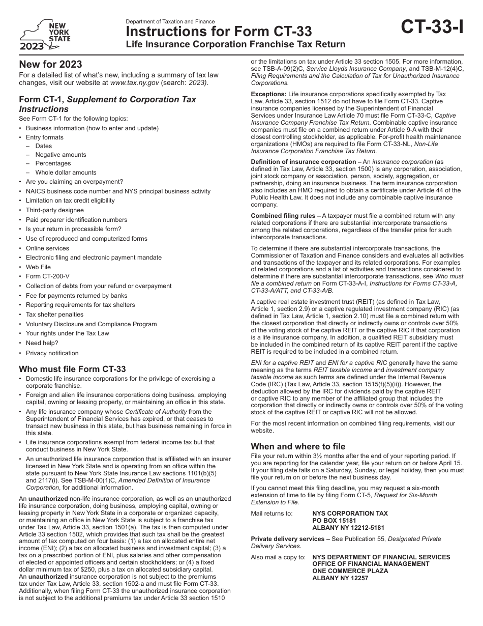 Download Instructions for Form CT-33 Life Insurance Corporation ...