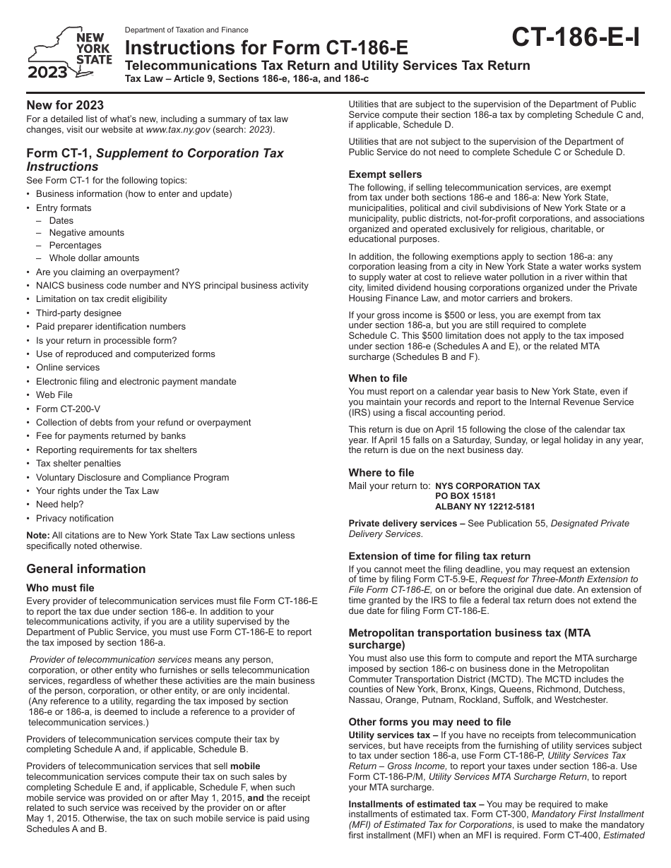 Download Instructions for Form CT-186-E Telecommunications Tax Return ...