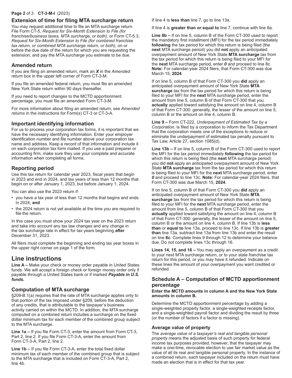Download Instructions for Form CT-3-M General Business Corporation Mta ...