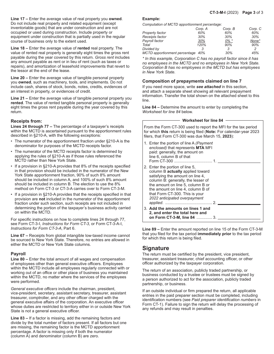 Download Instructions for Form CT-3-M General Business Corporation Mta ...
