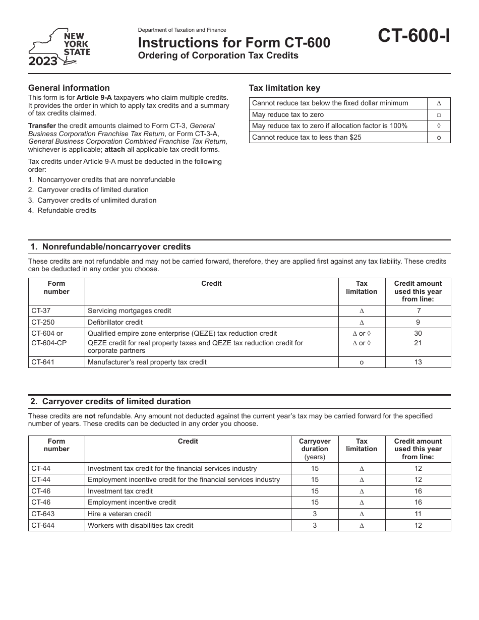 Download Instructions for Form CT-600 Ordering of Corporation Tax ...