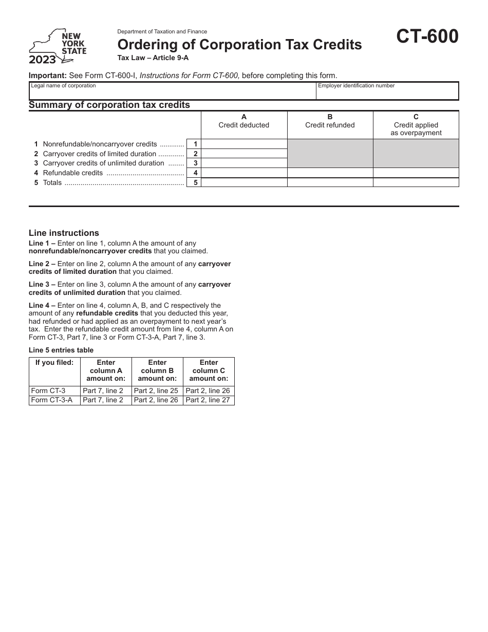 Form CT-600 Download Printable PDF or Fill Online Ordering of ...