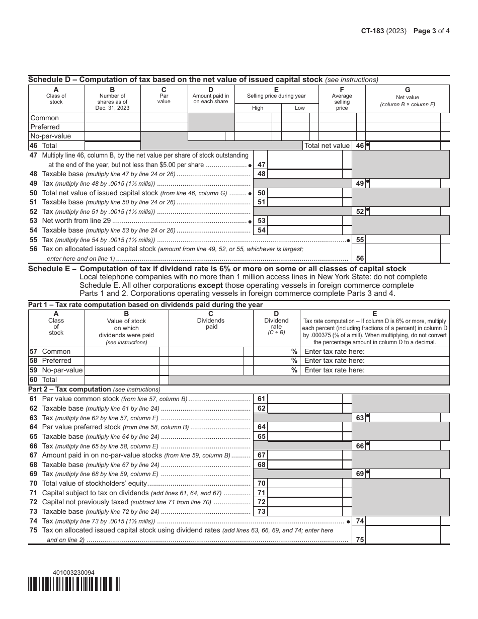 Form CT-183 Download Fillable PDF or Fill Online Transportation and ...