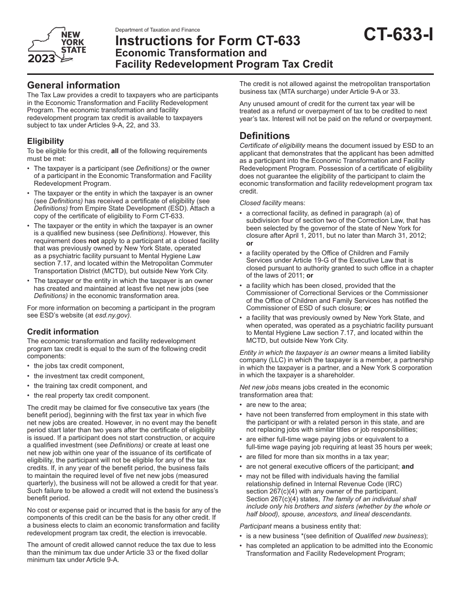 Download Instructions for Form CT-633 Economic Transformation and ...