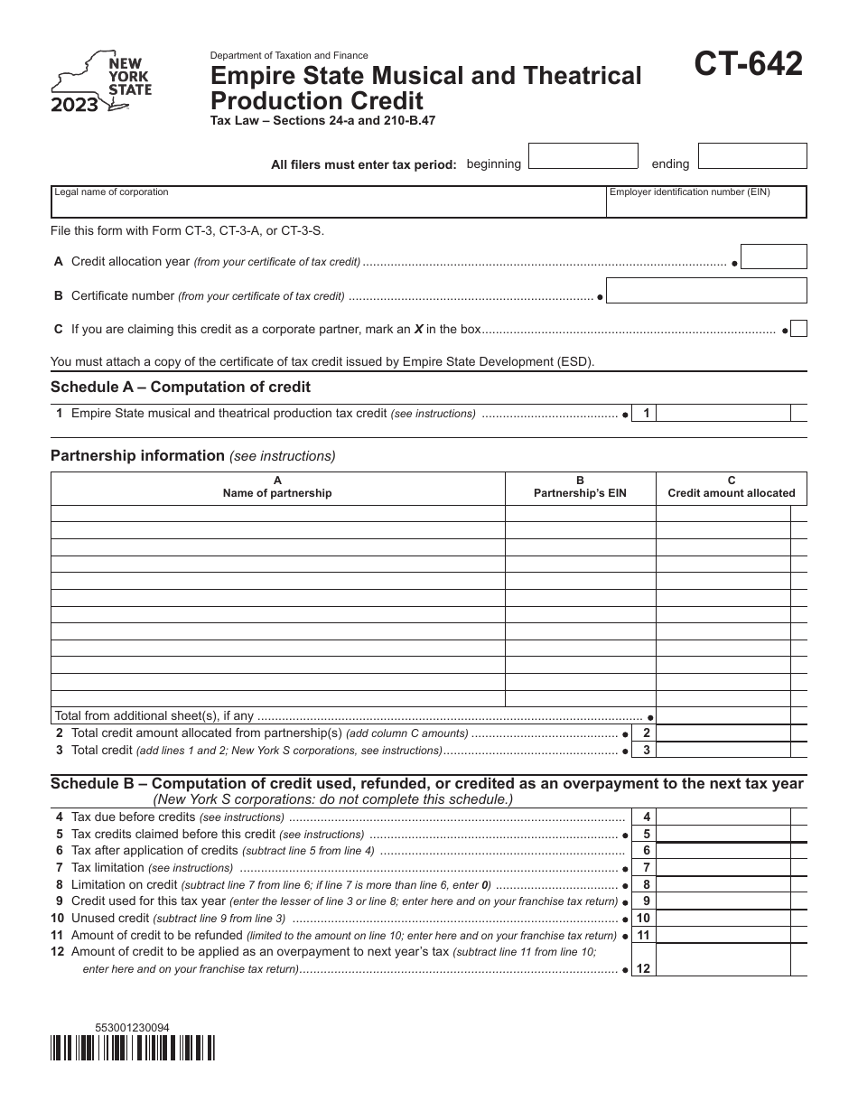 Form CT-642 Download Printable PDF or Fill Online Empire State Musical ...