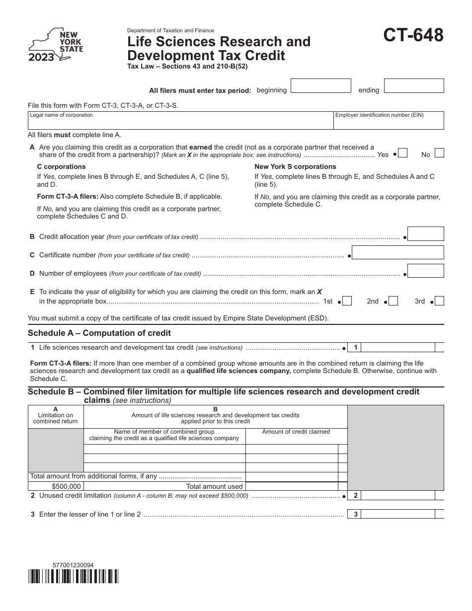 Form CT-648 Download Printable PDF or Fill Online Life Sciences ...