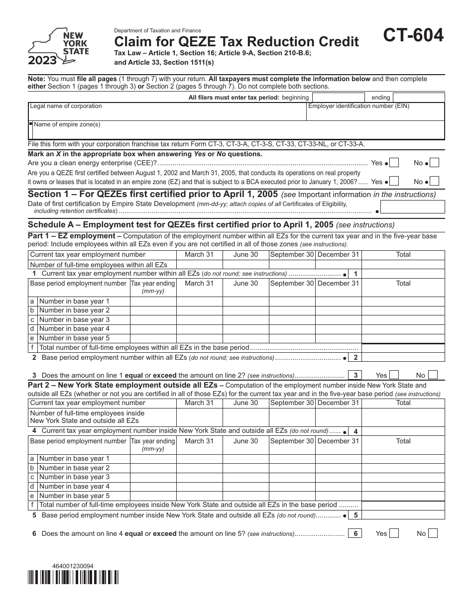 Form CT-604 Download Printable PDF or Fill Online Claim for Qeze Tax ...