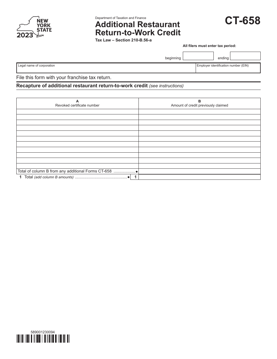 Form CT-658 Download Printable PDF or Fill Online Additional Restaurant ...