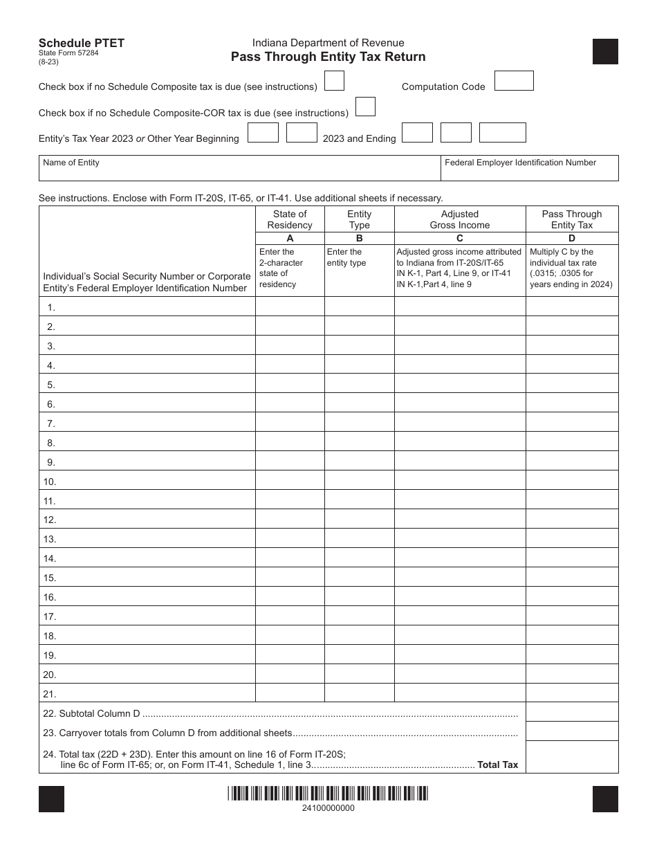 State Form 57284 Schedule PTET - Fill Out, Sign Online and Download ...