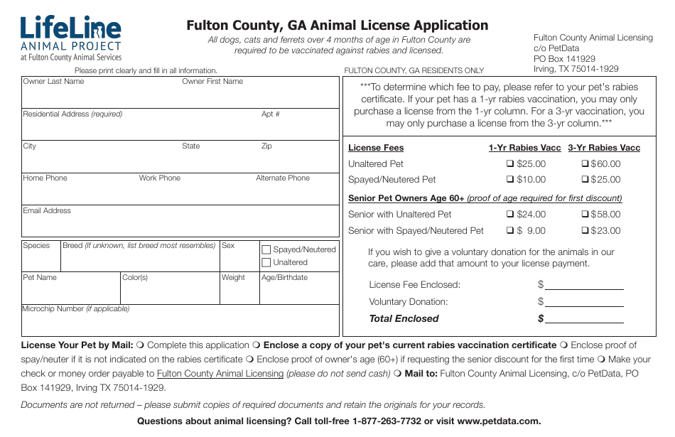 Fulton County, Georgia (United States) Animal License Application ...