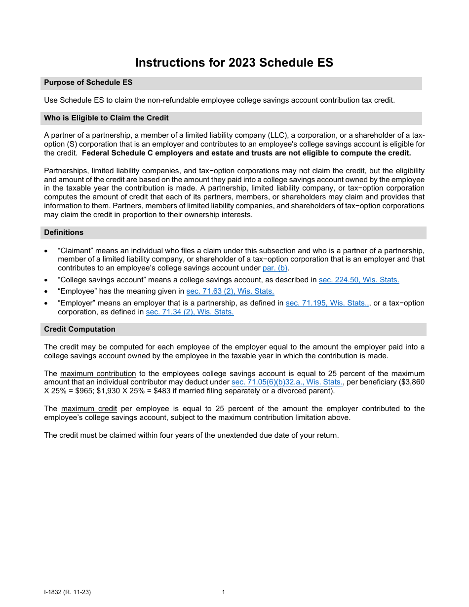 Download Instructions for Form I-832 Schedule ES Employee College ...