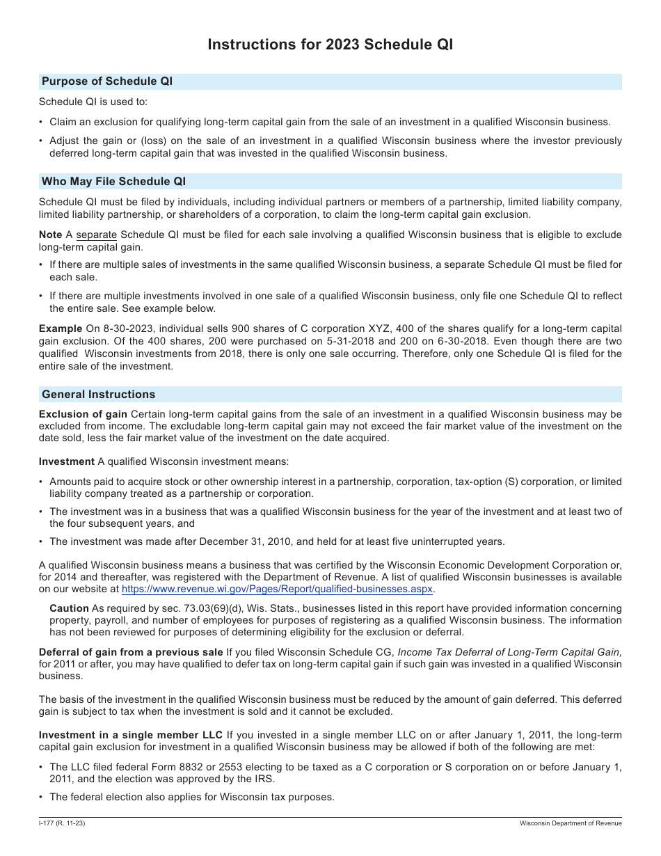 Download Instructions for Form I-077 Schedule QI Sale of Investment in ...