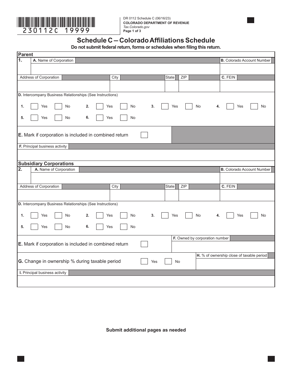 Form DR0112 Schedule C - Fill Out, Sign Online and Download Fillable ...