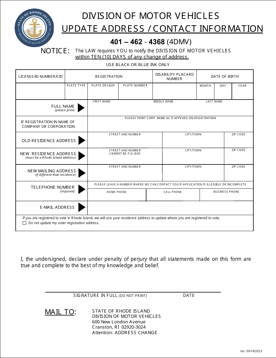 Rhode Island Update Address/Contact Information - Fill Out, Sign Online ...