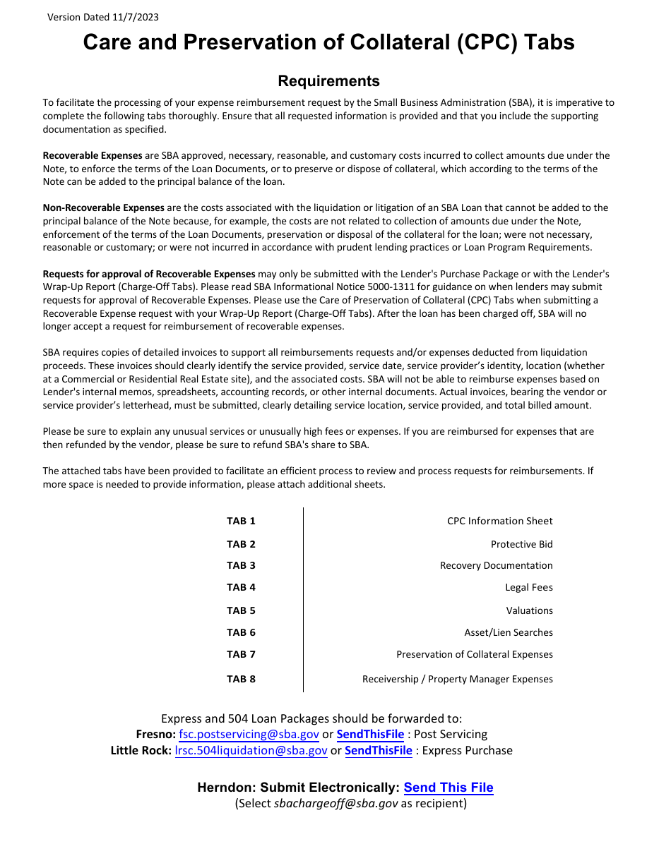 Care and Preservation of Collateral (CPC) Tabs Download Fillable PDF | Templateroller