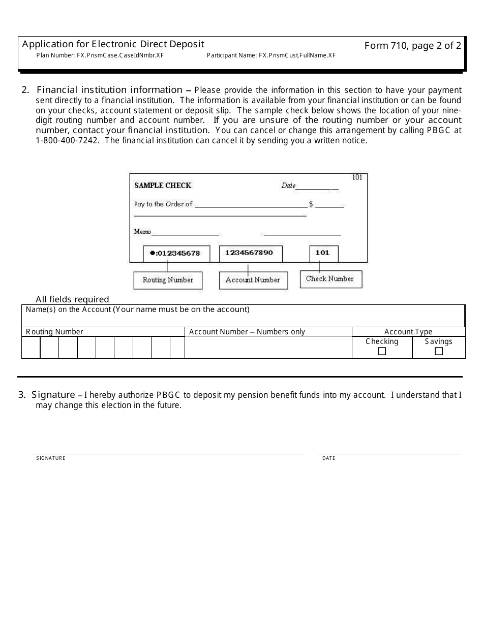 PBGC Form 710 Download Printable PDF Or Fill Online Application For