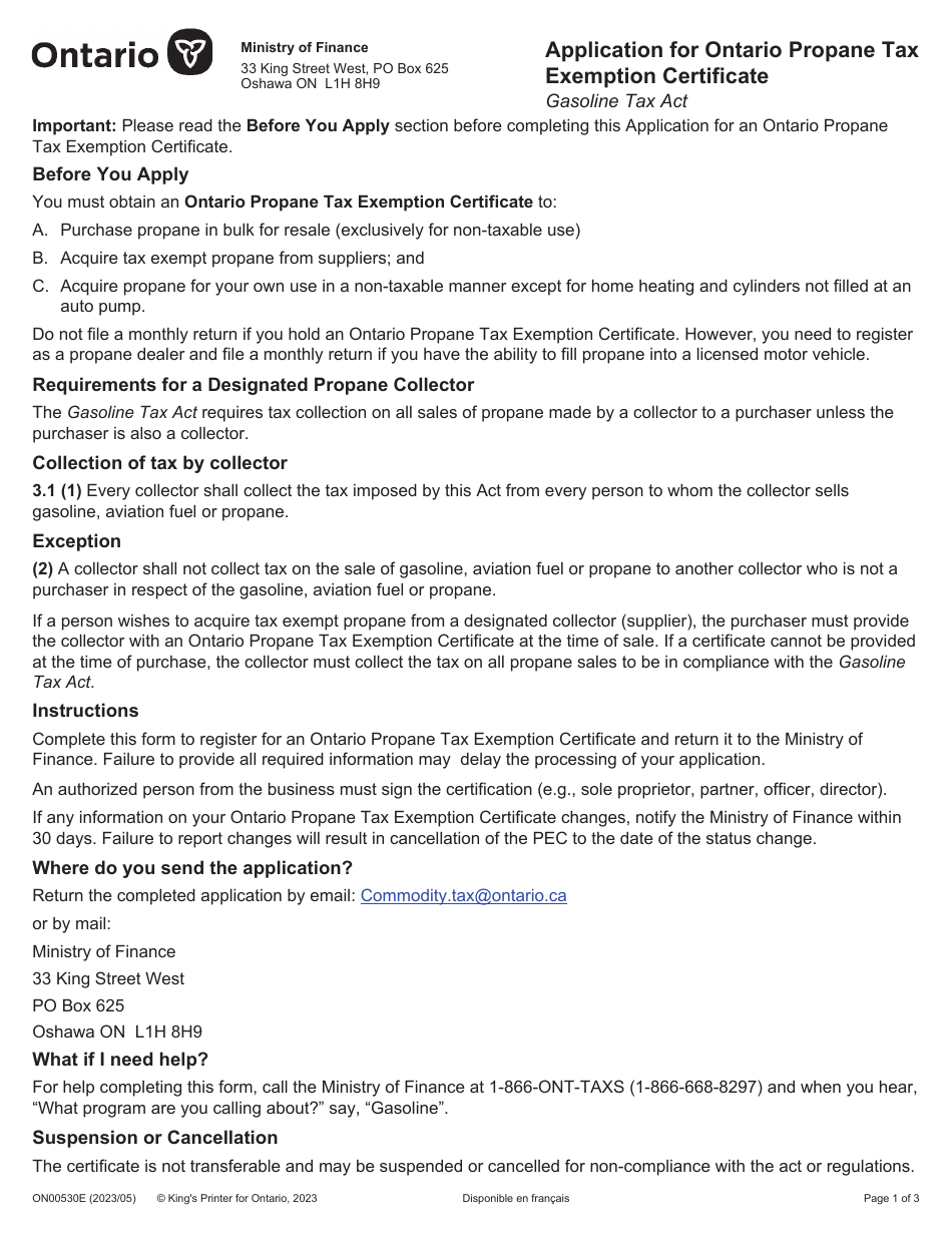 Form ON00530E - Fill Out, Sign Online and Download Fillable PDF ...