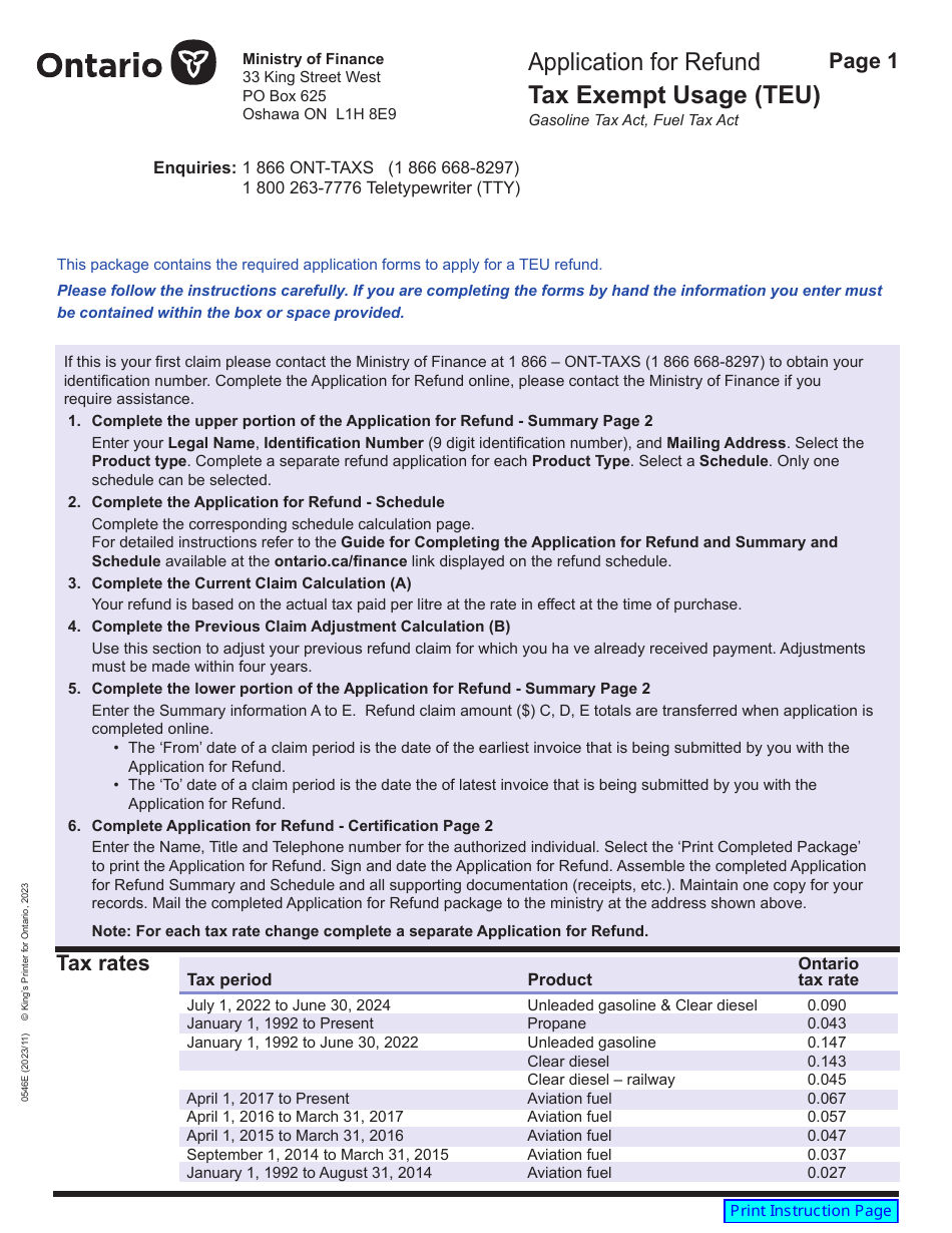 Form 0546E Download Fillable PDF or Fill Online Application for Refund ...