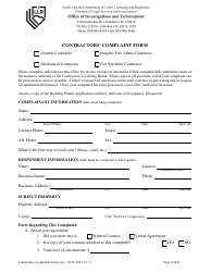 South Carolina Contractors' Complaint Form Download Fillable PDF 2016 ...