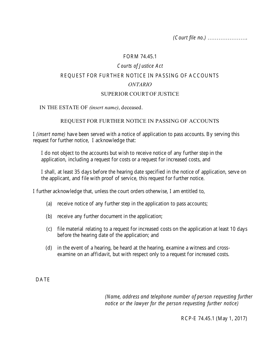 Form 74.45.1 - Fill Out, Sign Online and Download Printable PDF, Ontario Canada | Templateroller
