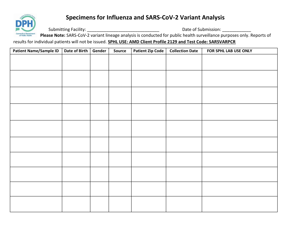 Connecticut Specimens for Influenza and Sars-Cov-2 Variant Analysis ...