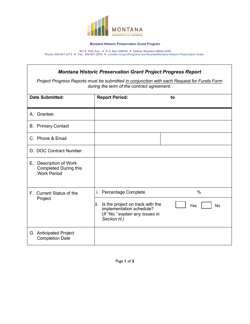 Montana Project Progress Report - Montana Historic Preservation Grant ...