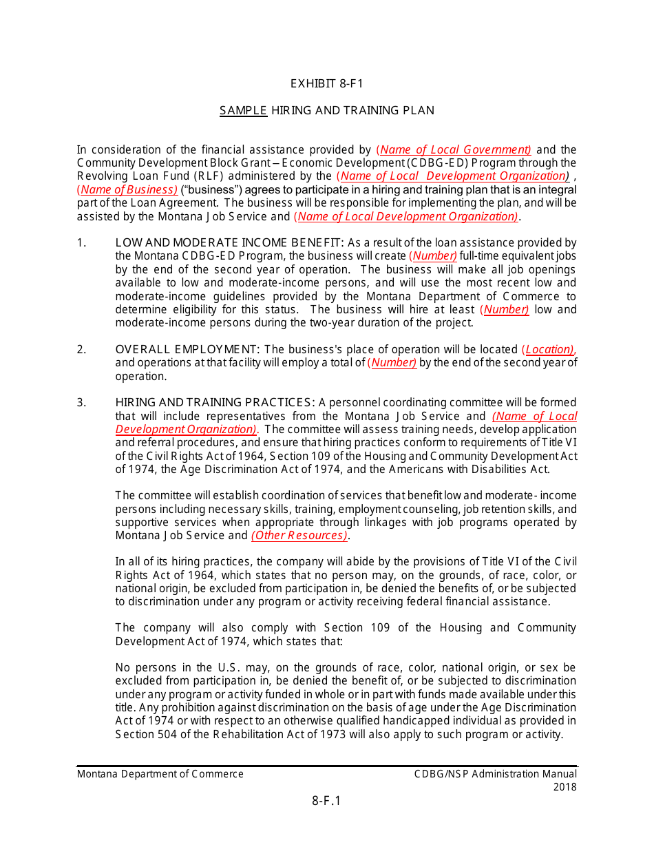 Montana Sample Hiring and Training Plan - Fill Out, Sign Online and ...