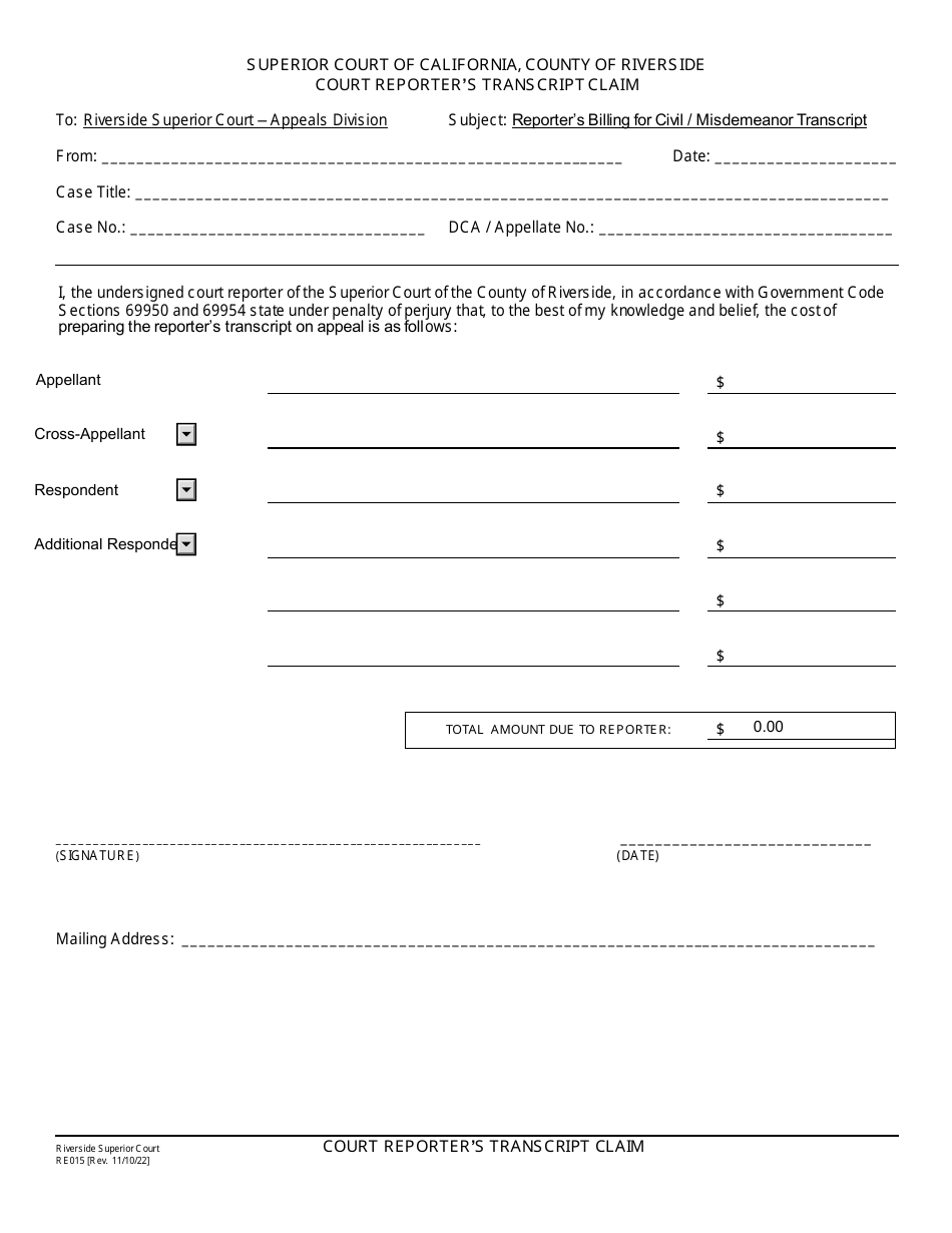 Form RE015 - Fill Out, Sign Online and Download Fillable PDF, County of ...