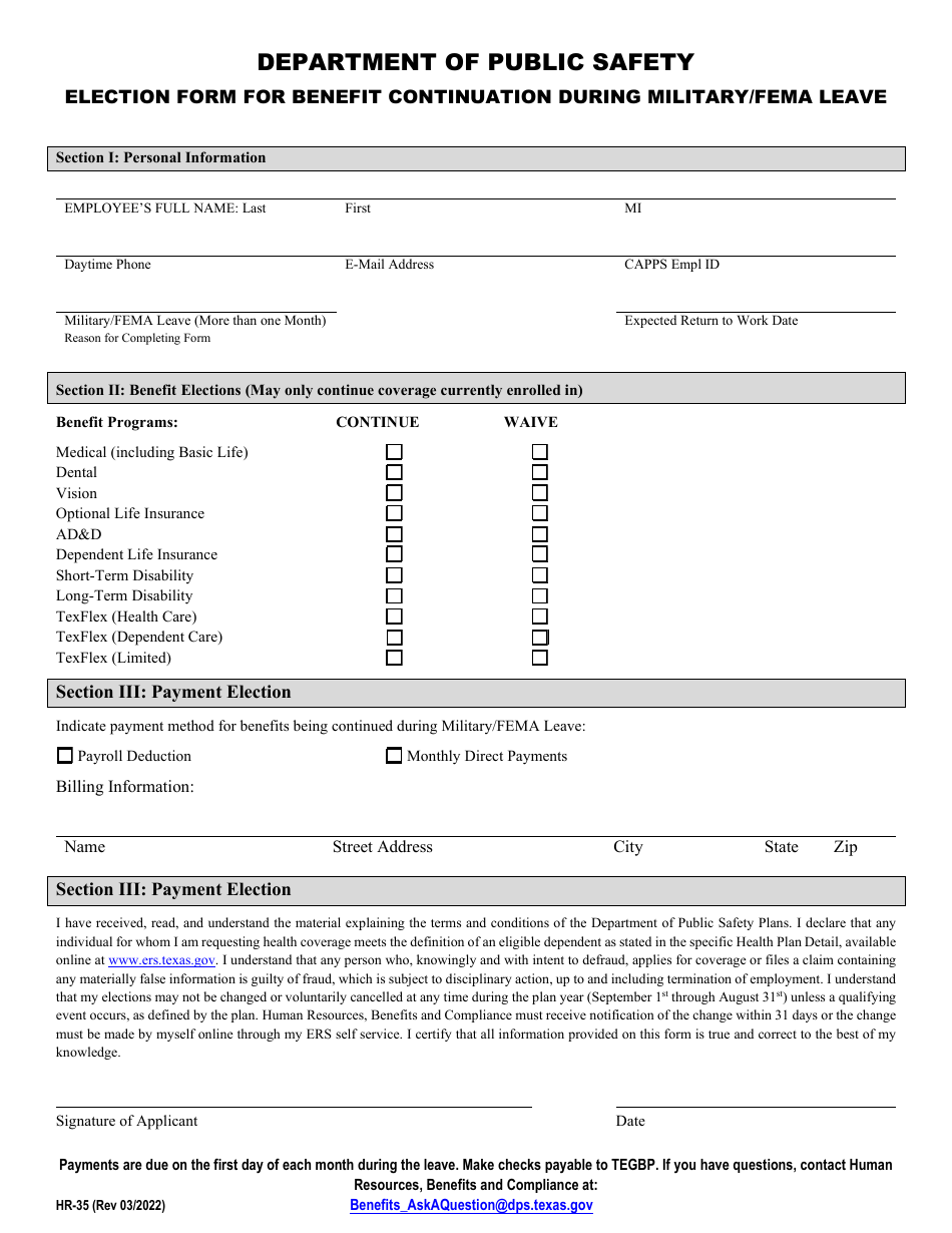 Form HR-35 - Fill Out, Sign Online and Download Fillable PDF, Texas ...