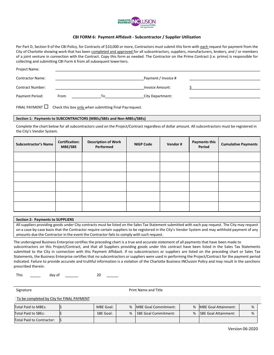 CBI Form 6 - Fill Out, Sign Online and Download Printable PDF, City of ...