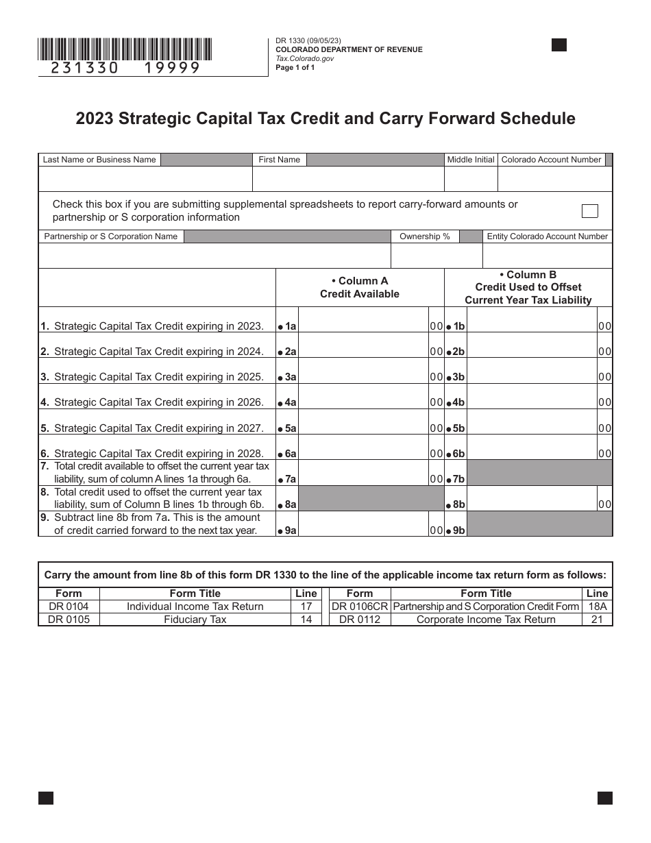 Form DR1330 Download Fillable PDF or Fill Online Strategic Capital Tax ...