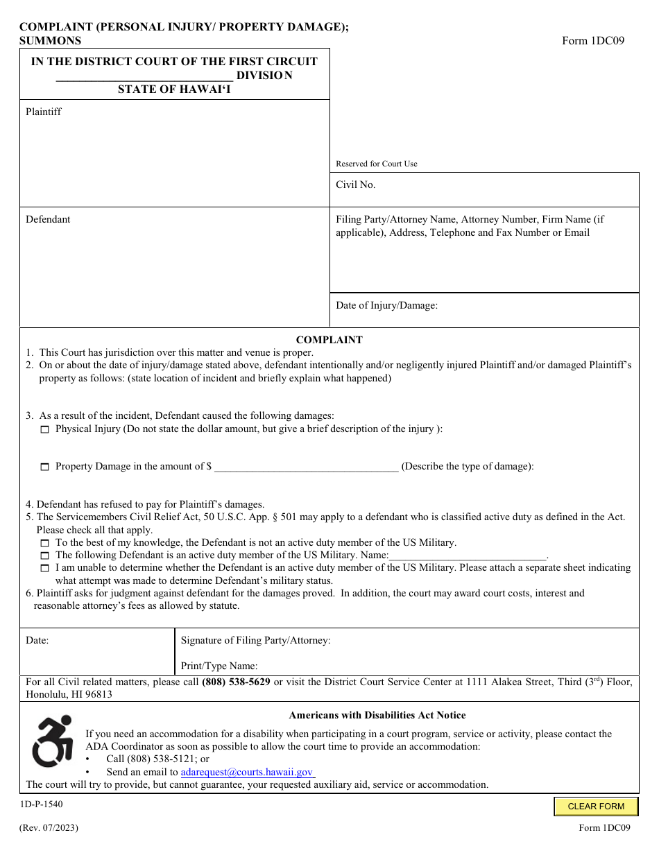 Form 1DC09 - Fill Out, Sign Online and Download Fillable PDF, Hawaii ...