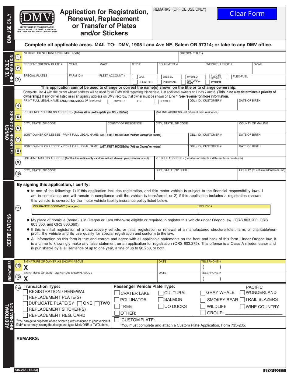 Form 735-268 Download Fillable PDF or Fill Online Application for ...