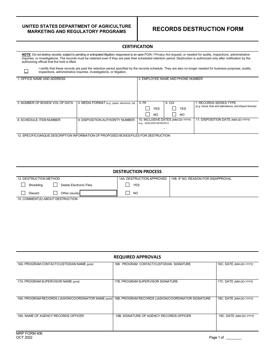 MRP Form 406 - Fill Out, Sign Online and Download Fillable PDF ...