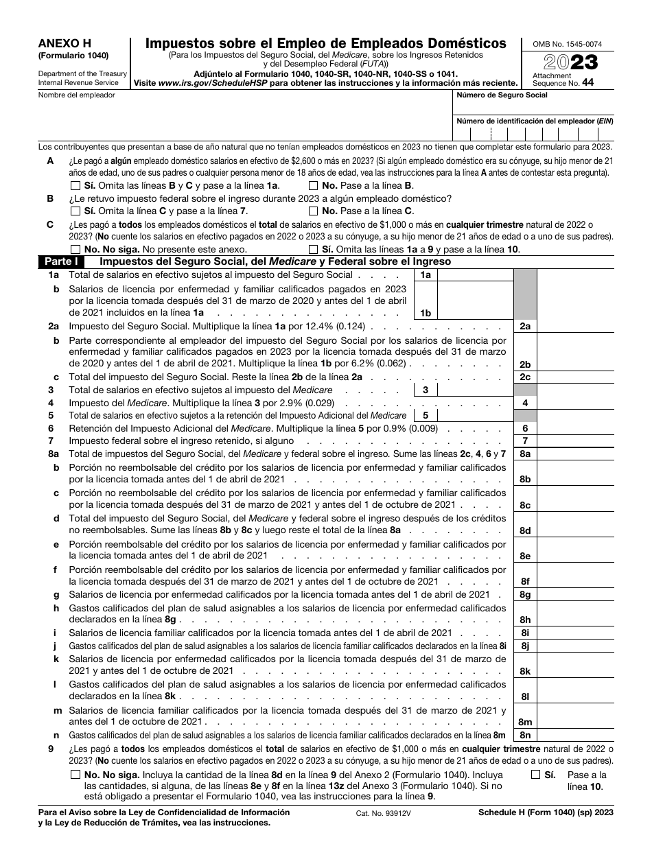 IRS Formulario 1040 (SP) Anexo H - 2023 - Fill Out, Sign Online and ...