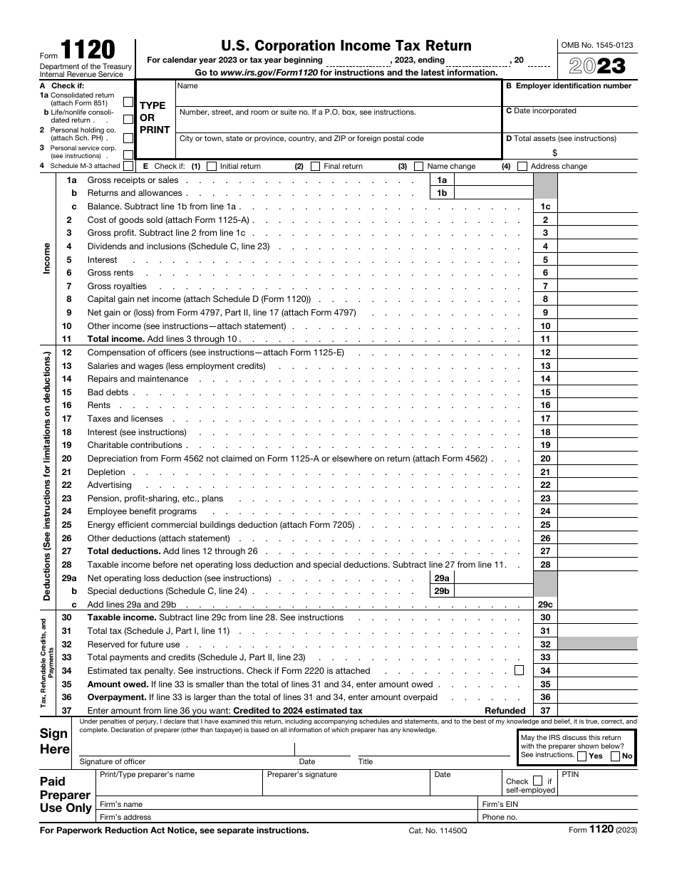 IRS Form 1120 Download Fillable PDF or Fill Online U.S. Corporation ...