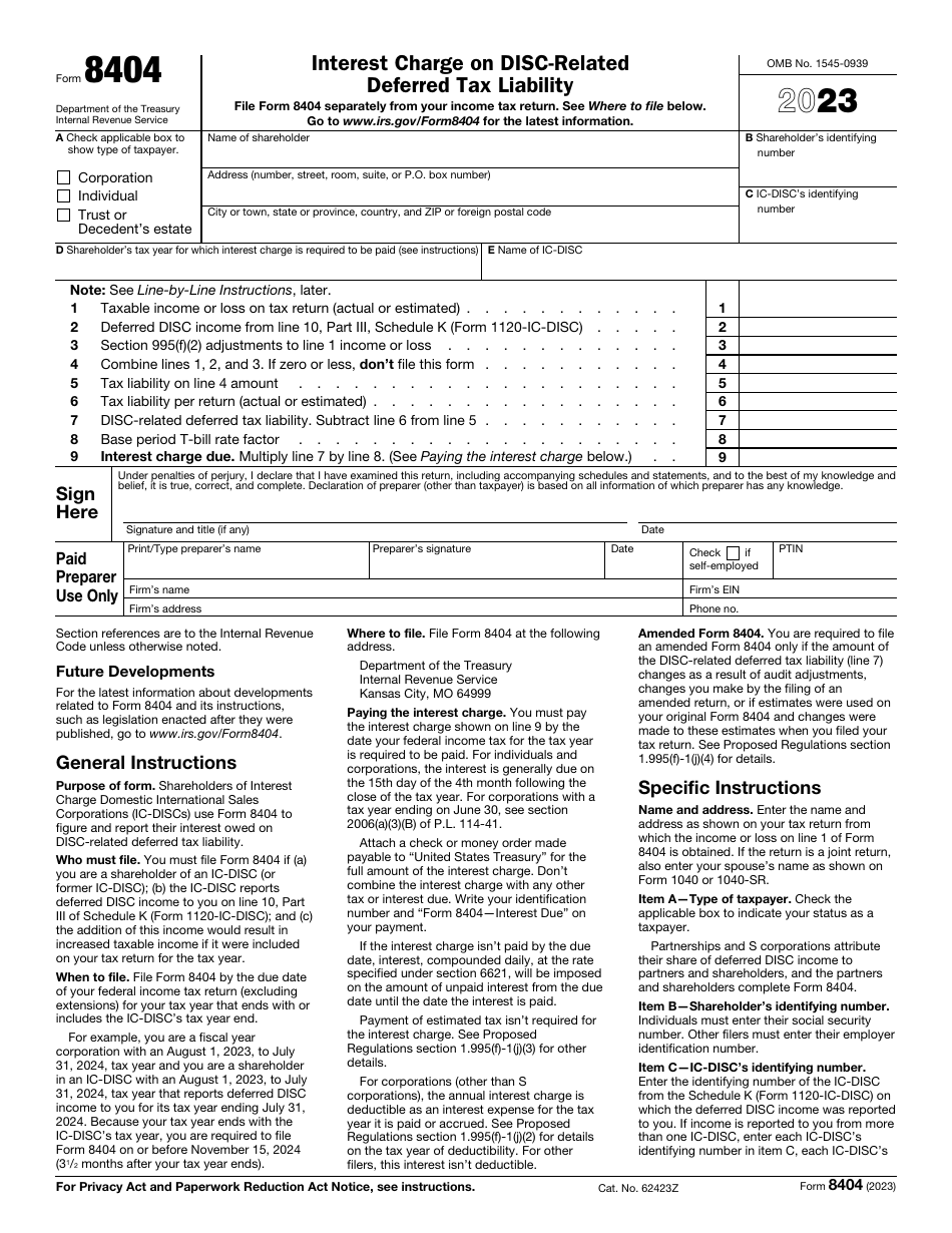 IRS Form 8404 Download Fillable PDF or Fill Online Interest Charge on ...