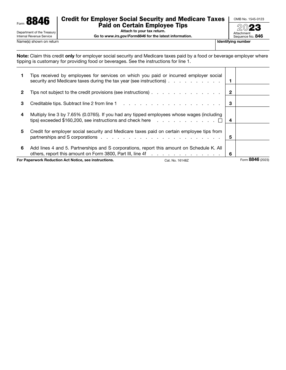 IRS Form 8846 Download Fillable PDF or Fill Online Credit for Employer ...