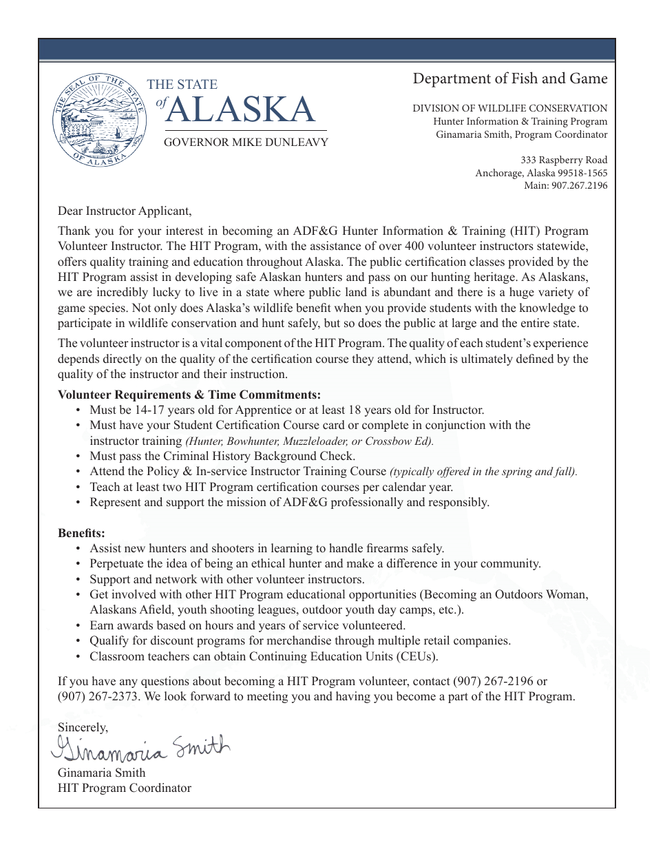 Alaska Volunteer Instructor Application Form - Hunter Information ...