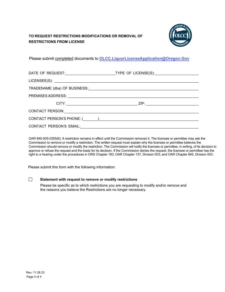 Oregon Request to Remove or Modify Restrictions - Fill Out, Sign Online ...
