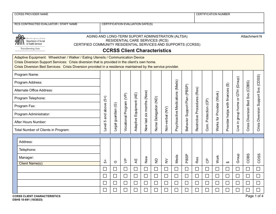 DSHS Form 10-691 Attachment N - Fill Out, Sign Online and Download ...