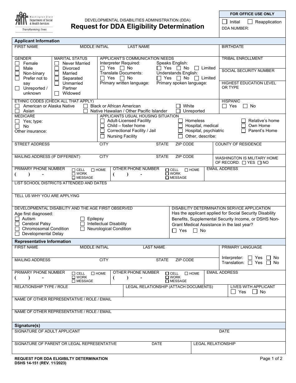 DSHS Form 14-151 - Fill Out, Sign Online and Download Printable PDF ...
