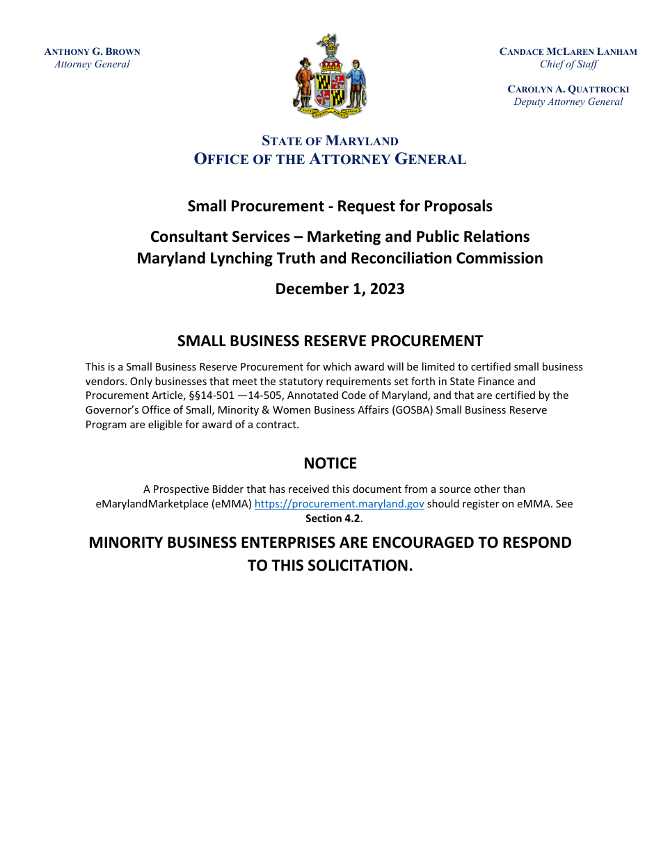 Maryland Small Procurement - Request for Proposals - Consultant ...