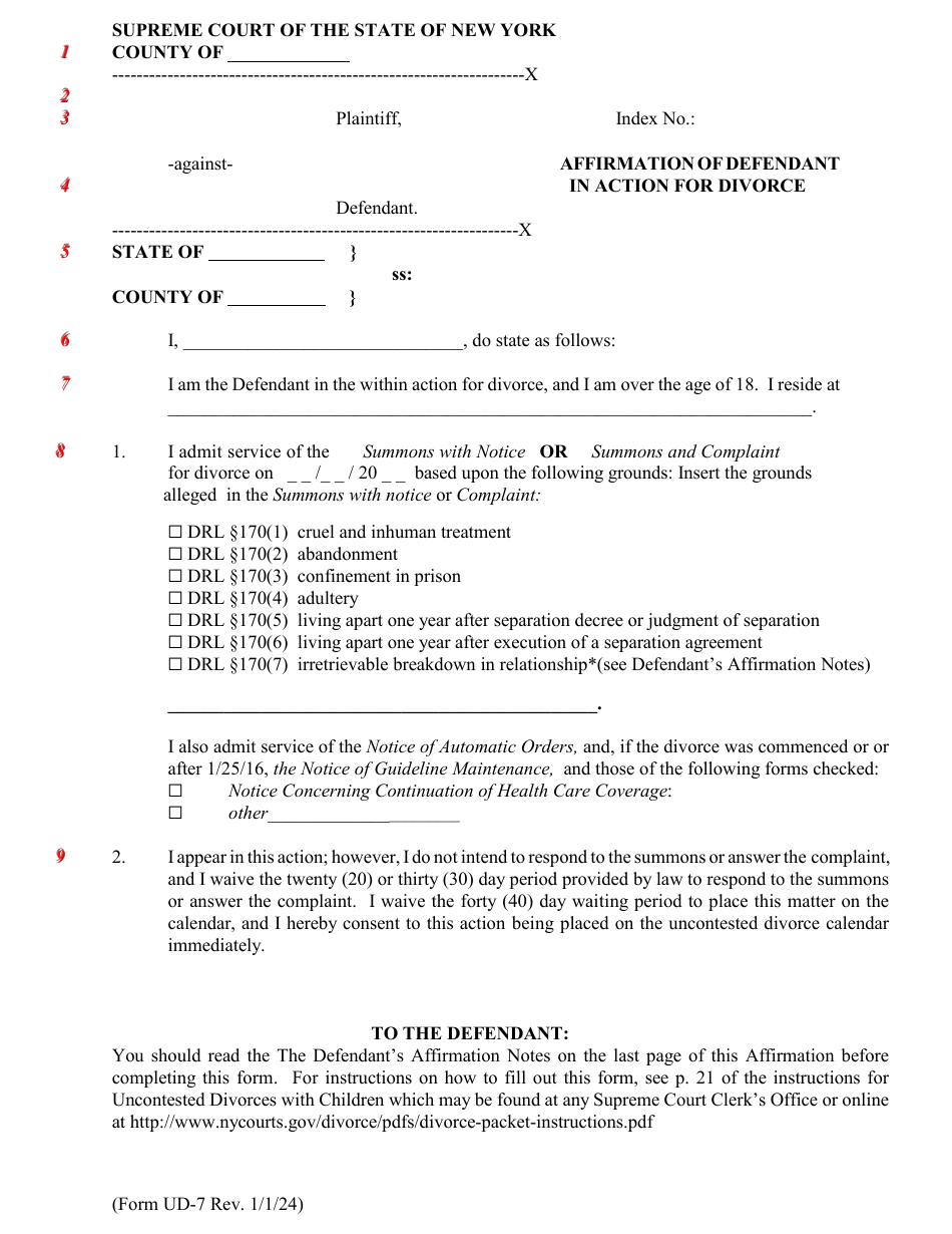Form UD-7 - Fill Out, Sign Online and Download Printable PDF, New York | Templateroller