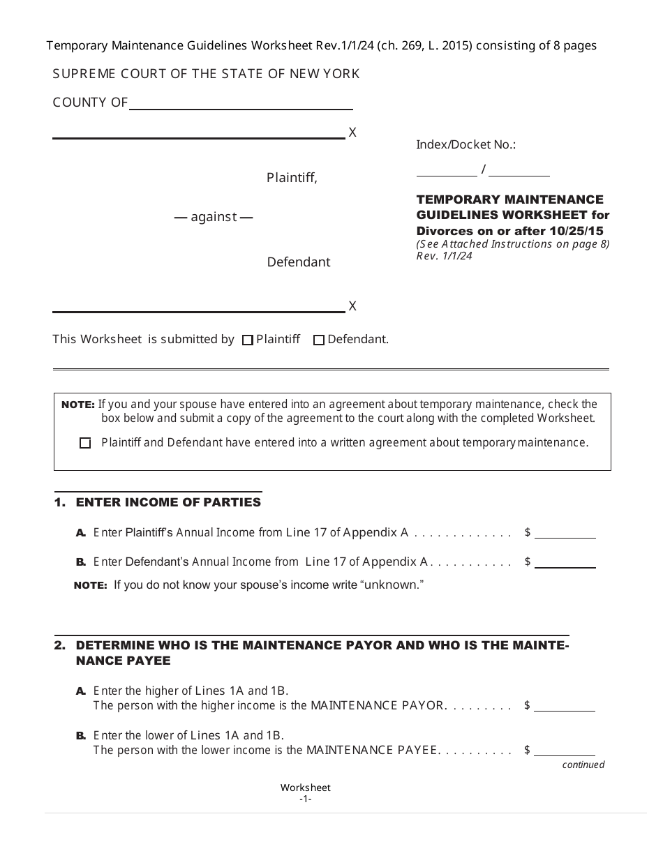 New York Temporary Maintenance Guidelines Worksheet - Fill Out, Sign ...