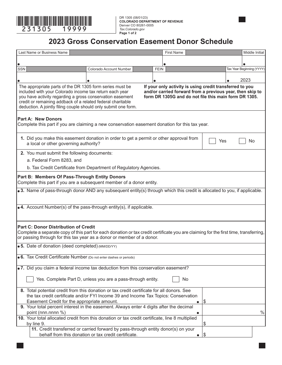 Form DR1305 Download Fillable PDF or Fill Online Gross Conservation ...