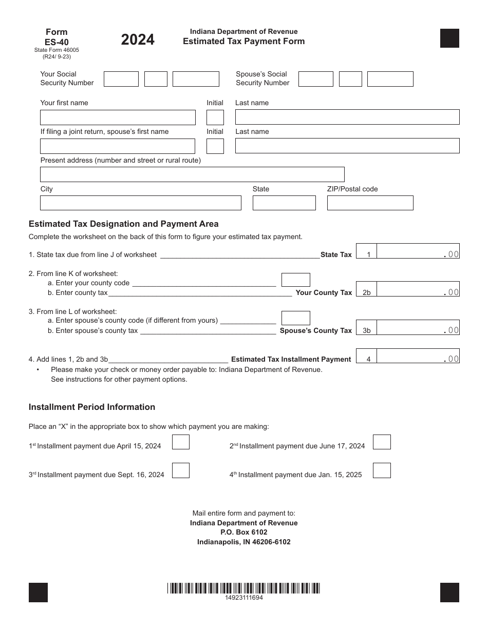 Form ES-40 (State Form 46005) Download Fillable PDF or Fill Online ...