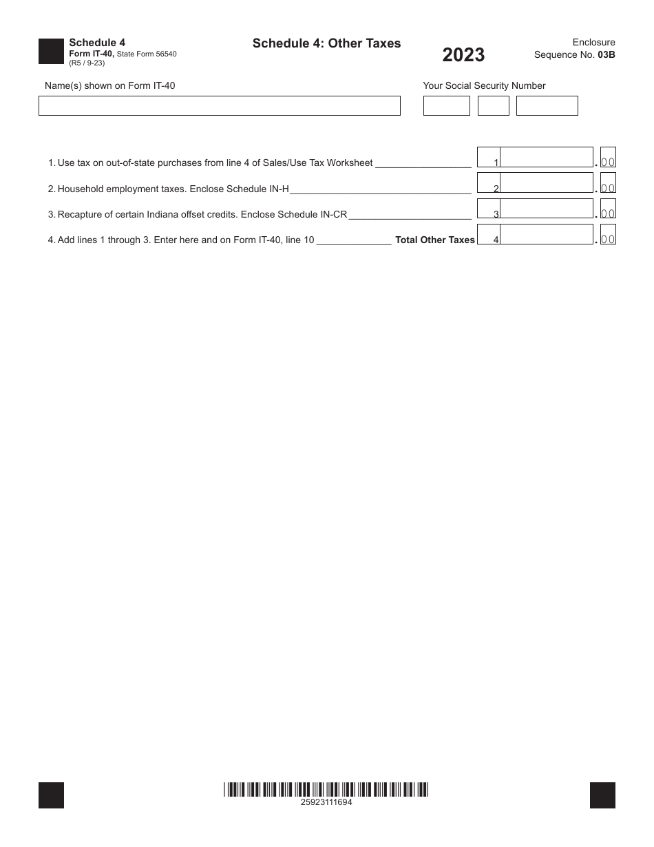 Form IT-40 (State Form 56540) Schedule 4 Download Fillable PDF or Fill ...