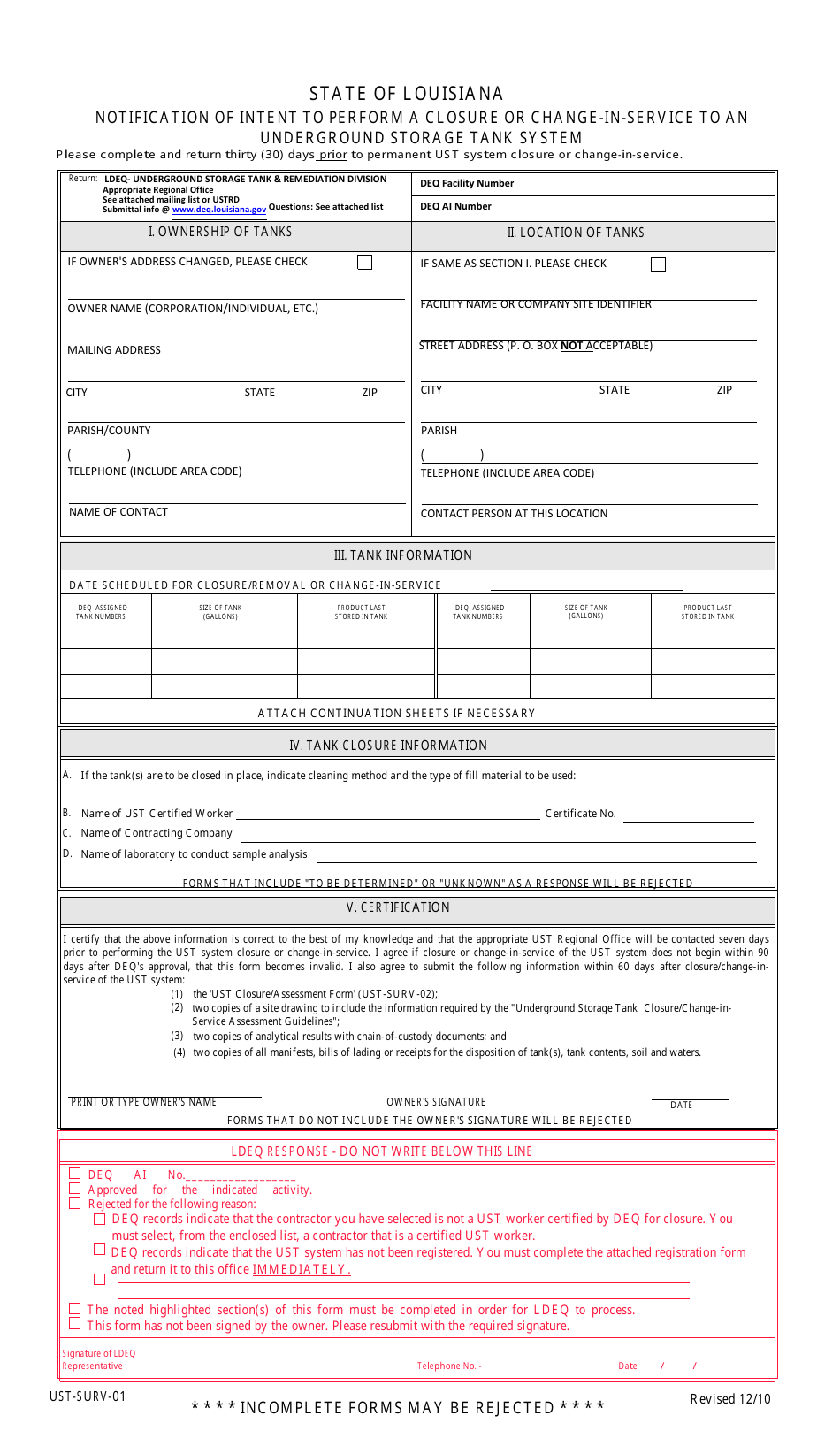 Form UST-SURV-01 Download Fillable PDF or Fill Online Notification of ...